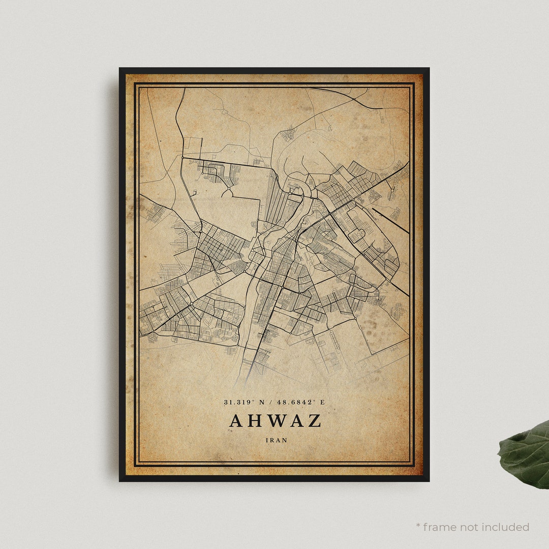 Ahwaz Vintage Map Print, Ahwaz Retro Map Poster, Antique Style Map,iran ...