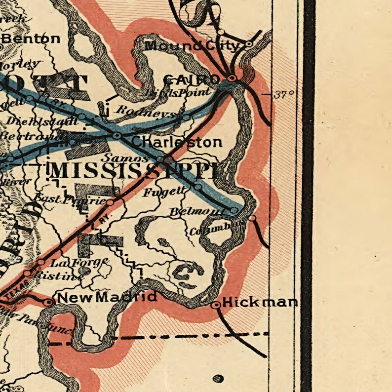 1888 Commissioners Official Railway Map of Missouri, Historical Map of ...