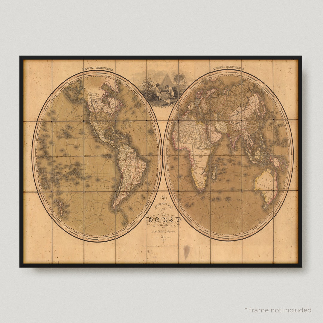 1819 an Authentic Map of the World on the Globular Projection, 19th ...