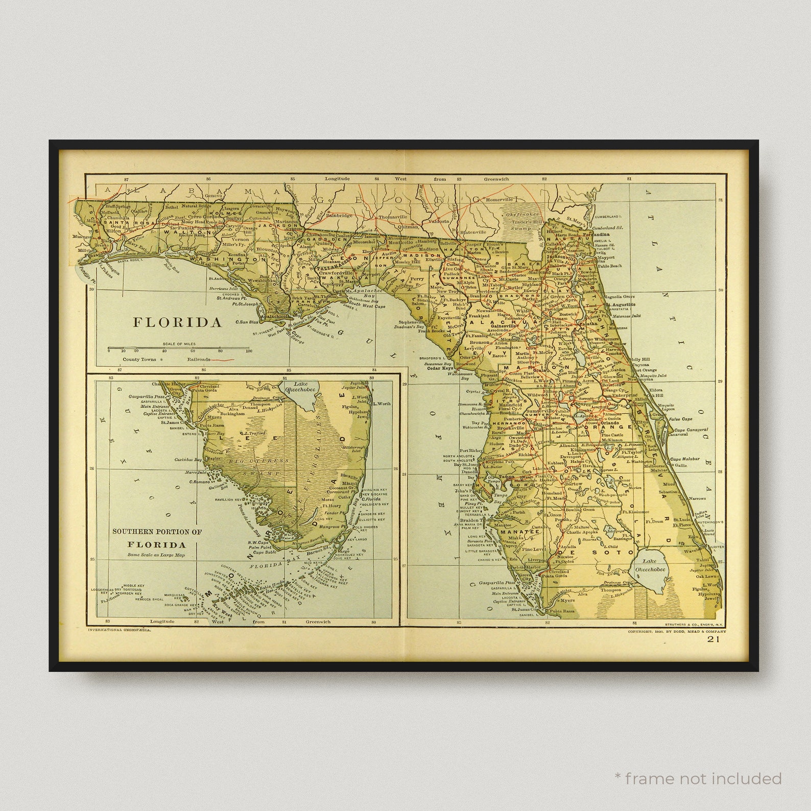 Map of Florida Historical Map of Florida Antique Map of - Etsy