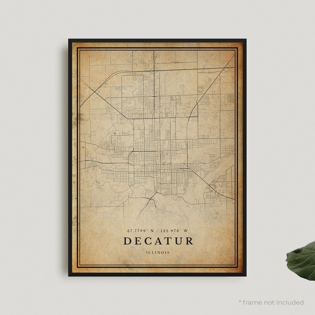 Decatur Vintage Map Print, Decatur Retro Map Poster, Antique Style Map ...