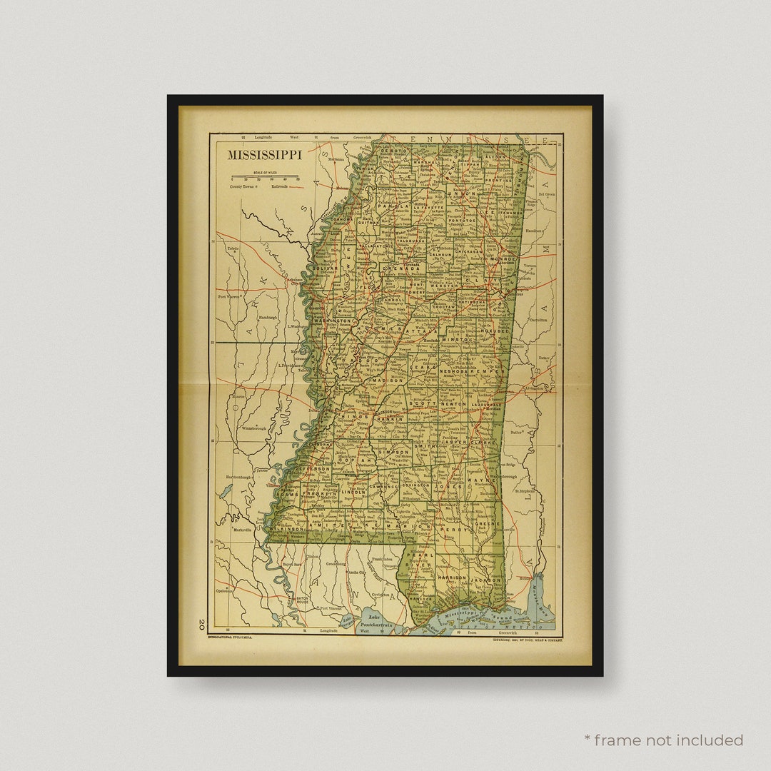 Map of Mississippi, Historical Map of Mississippi, Antique Map of ...