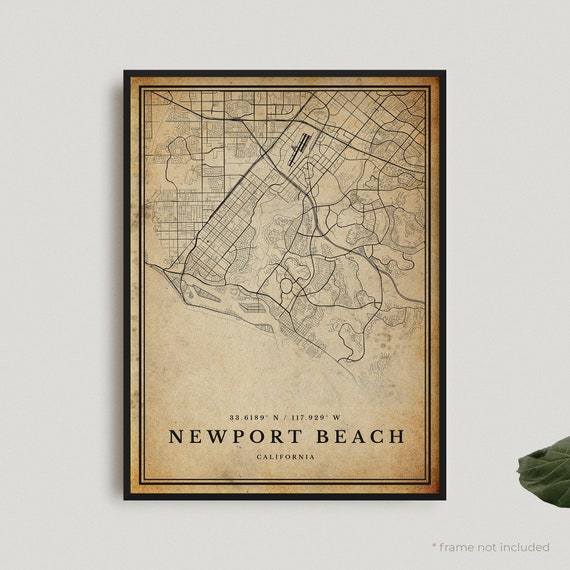 Newport Beach Vintage Map Print Newport Beach Retro Map | Etsy