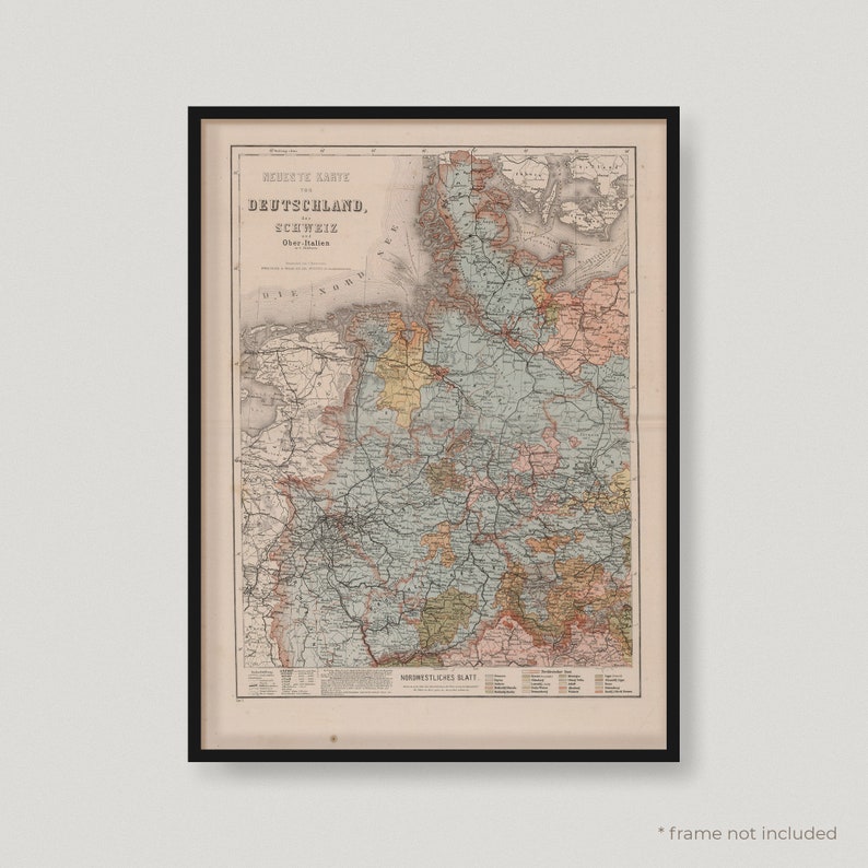 1872 Latest Map of Germany Switzerland Italy Antique Map of - Etsy