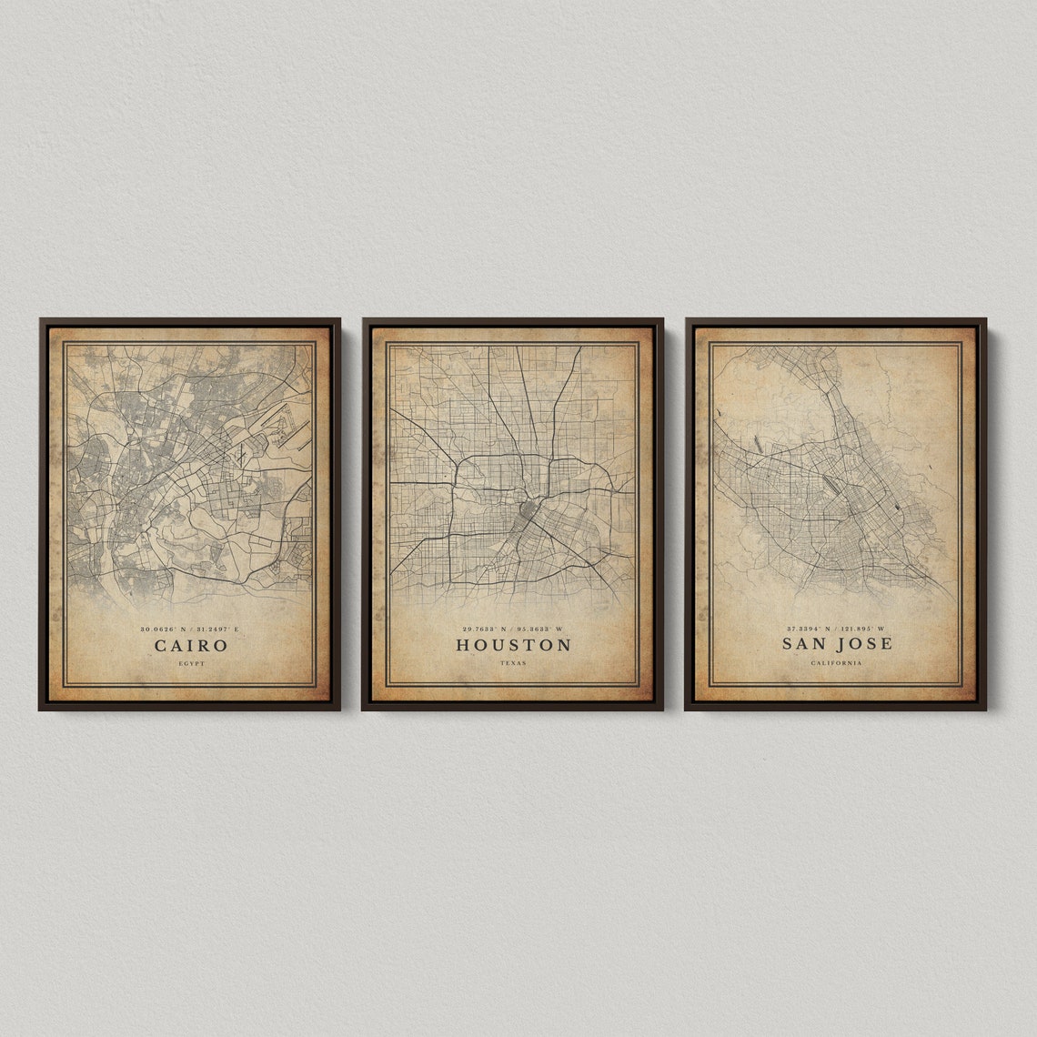 Set of 3 Framed ANY CITY Vintage Map Posters Framed PREMIUM - Etsy