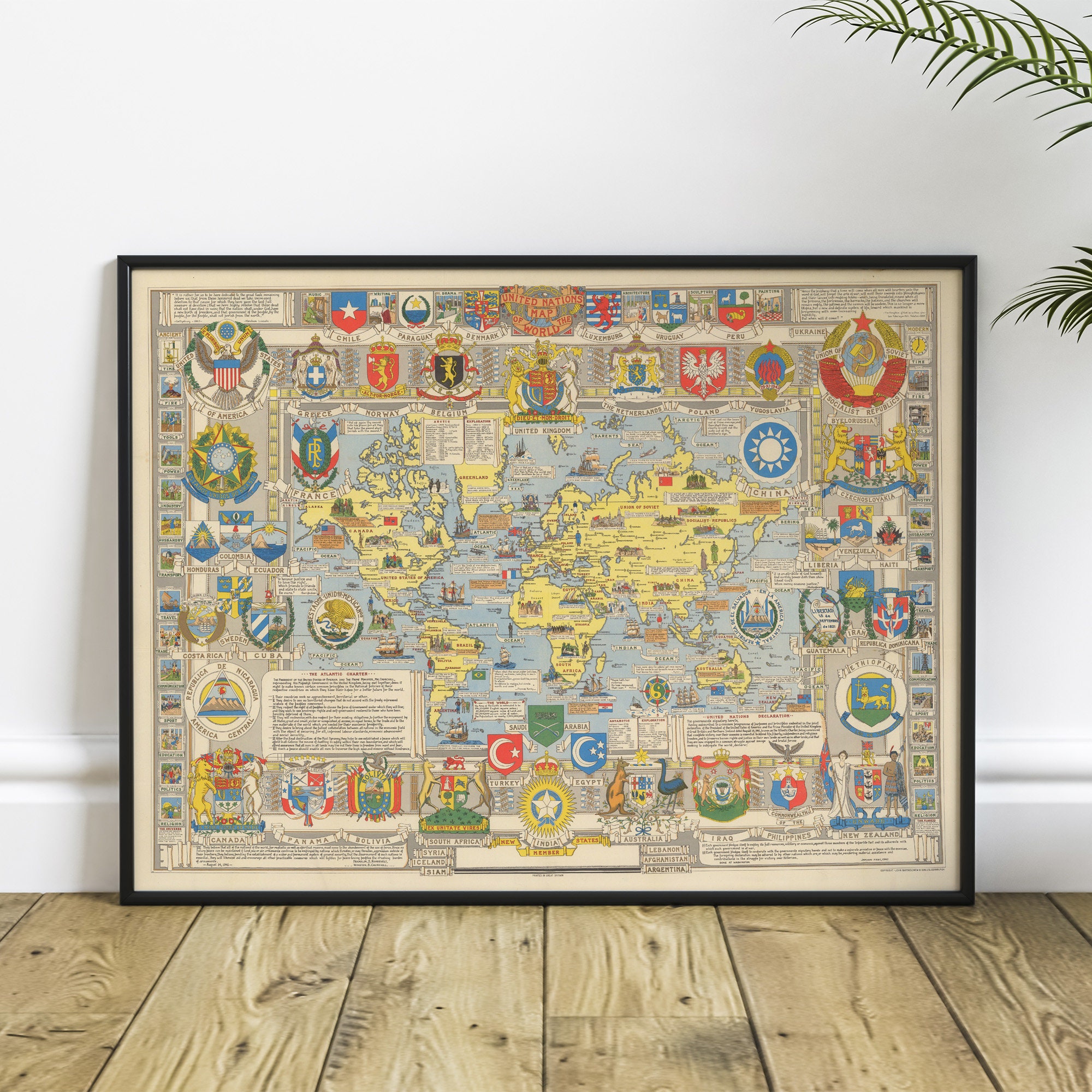 1948 United Nations Map of the World 20th Century Antique Map - Etsy