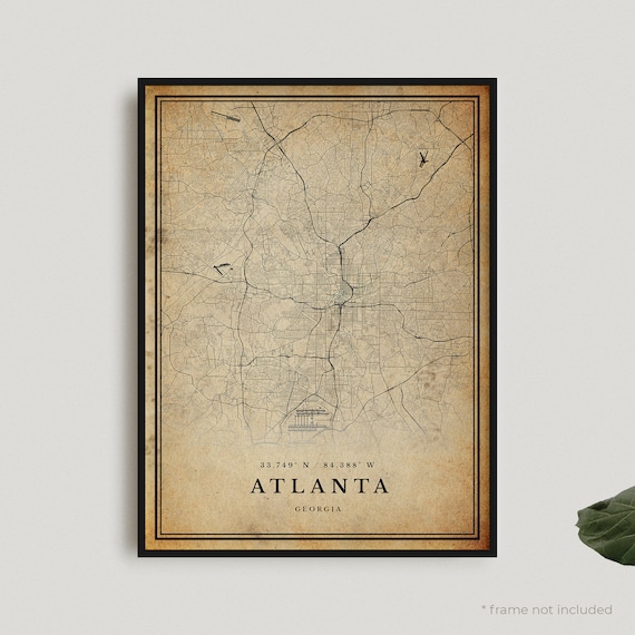 Atlanta Vintage Map Print Atlanta Retro Map Poster Antique - Etsy