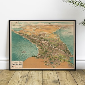 Pictorial Map of the Caucasus, Antique Map of the Caucasus, Old Map of ...