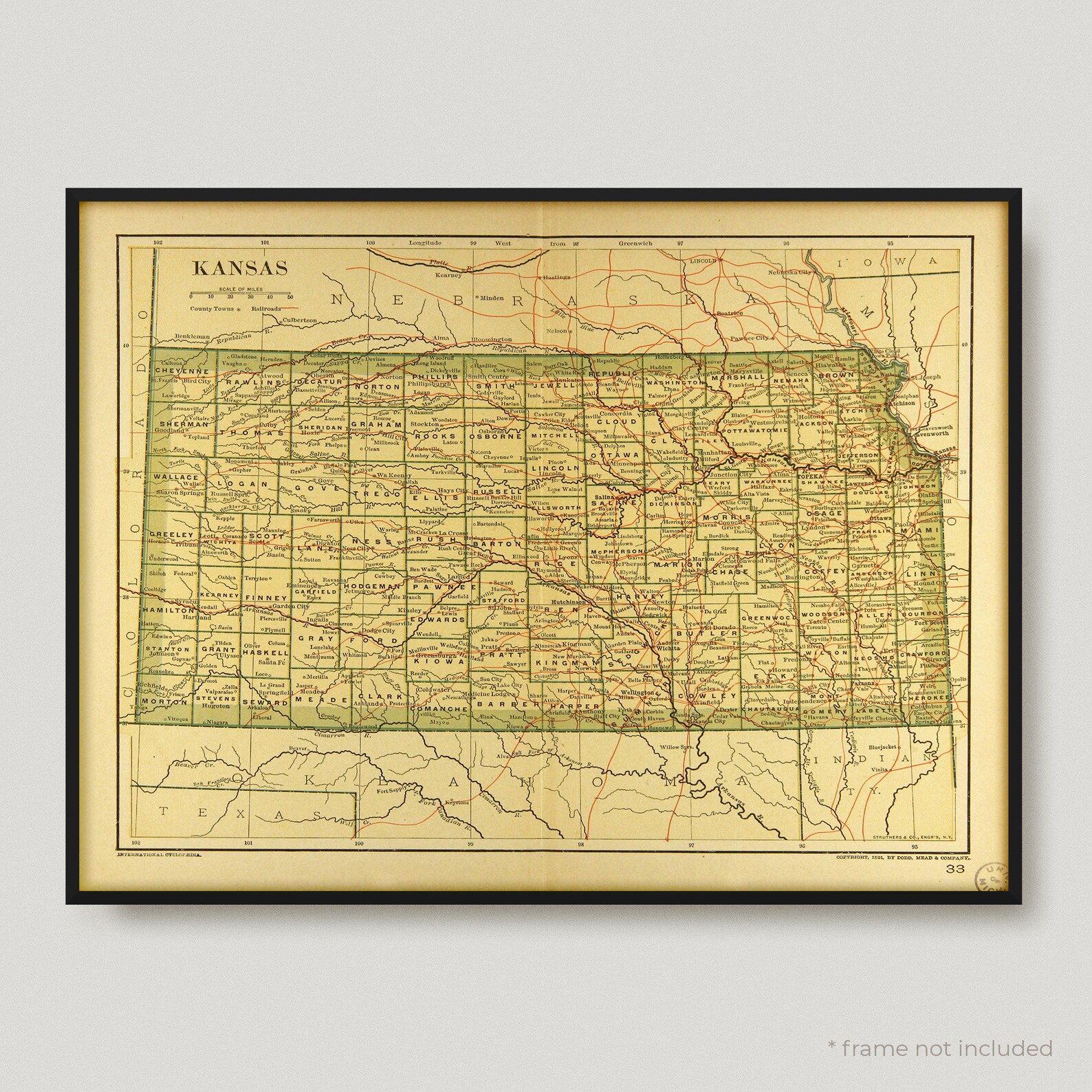 Map of Kansas, Historical Map of Kansas, Antique Map of Kansas, Old Map ...