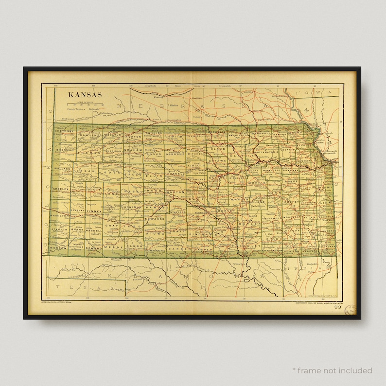 Map of Kansas Historical Map of Kansas Antique Map of - Etsy