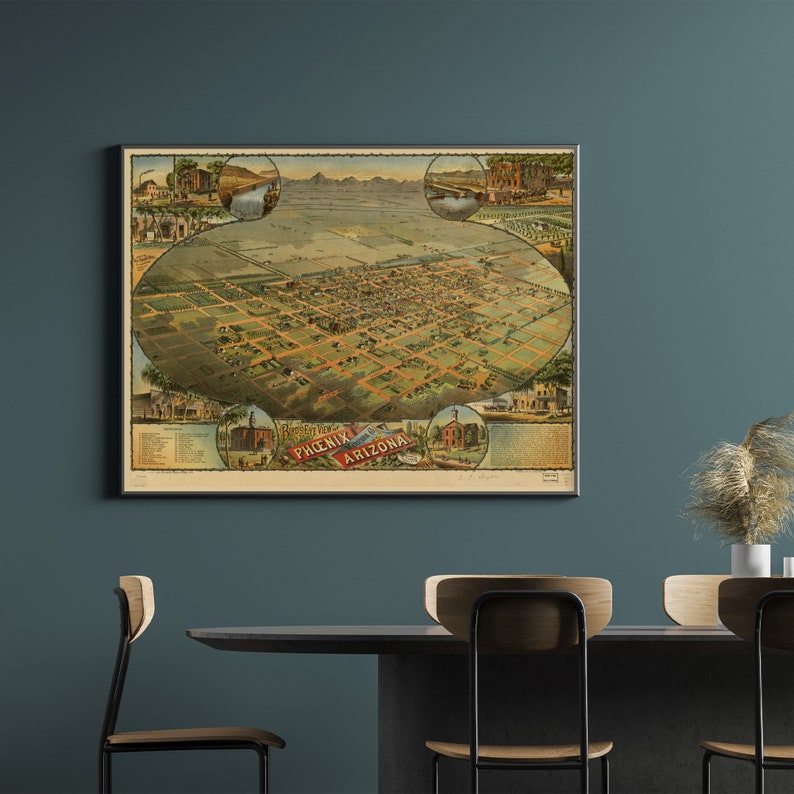 1885 Phoenix Aerial Map Antique Map of Phoenix Old - Etsy