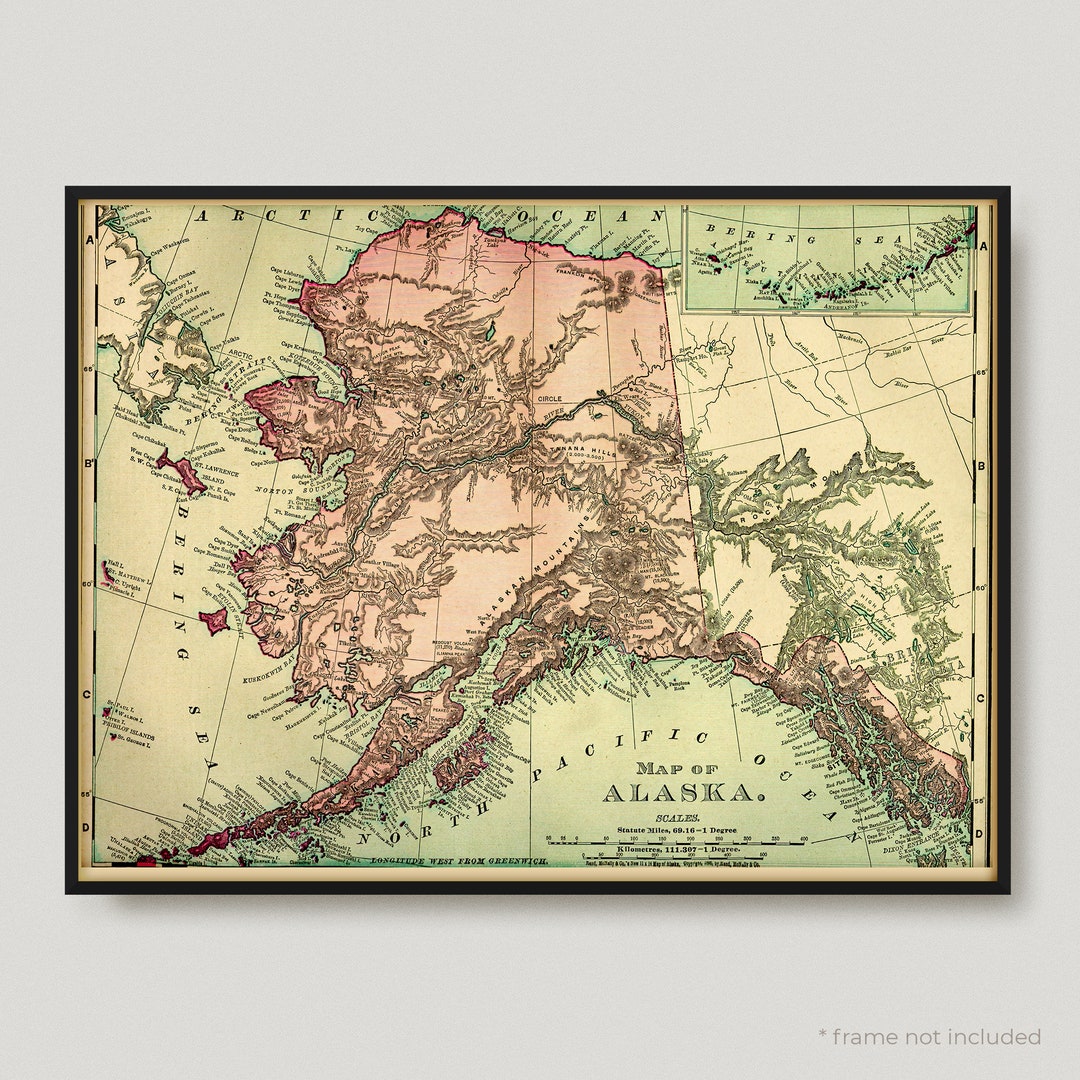 1895 Alaska Map, Historical Map of Alaska, Antique Map of Alaska, Old ...
