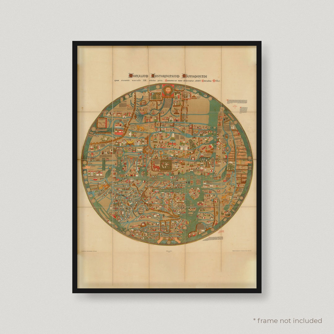 1898 Monialium Ebstorfensium Mappa Mundi, 19th Century Antique Map of ...