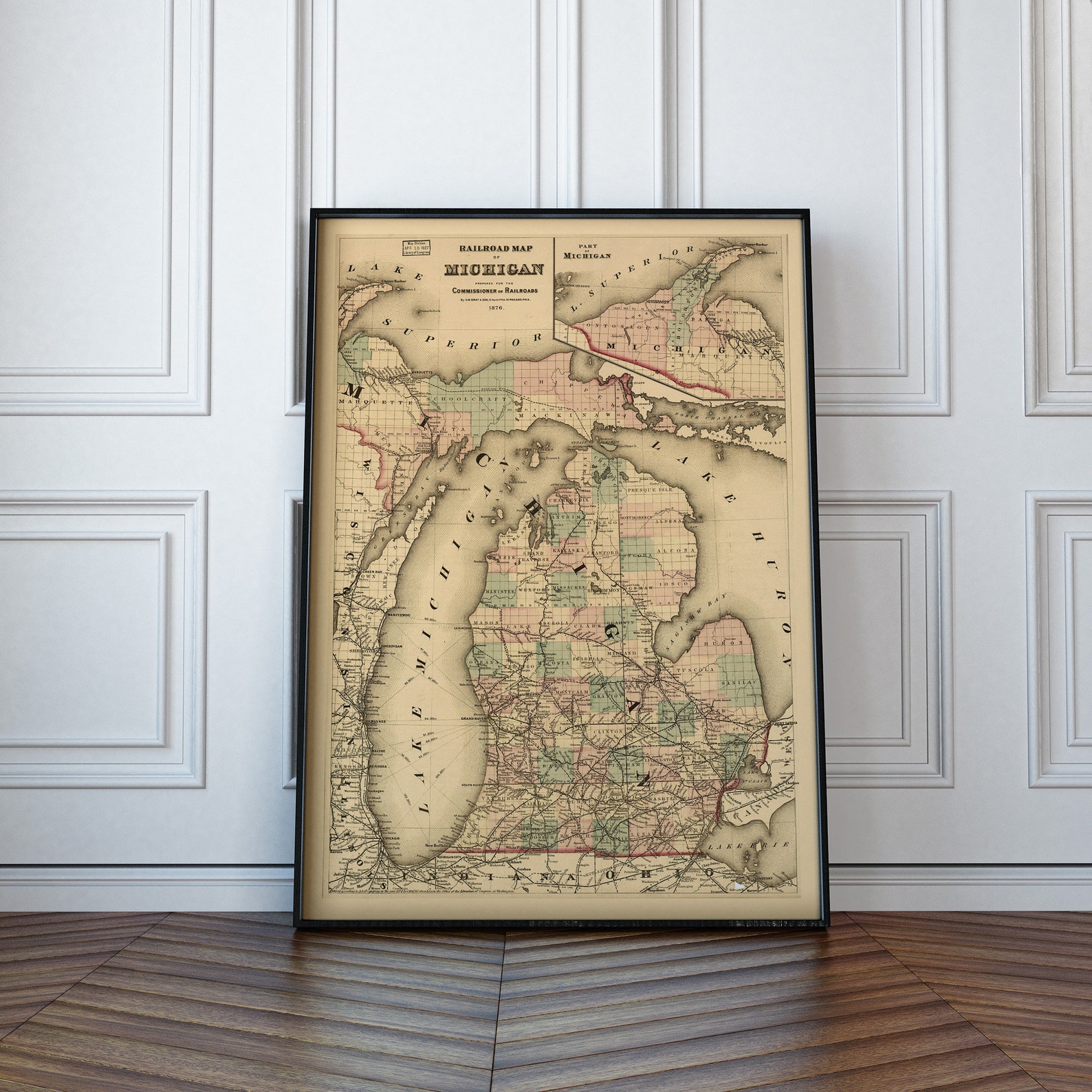 1876 Michigan Railroad Map, Historical Map of Michigan, Antique Map of ...