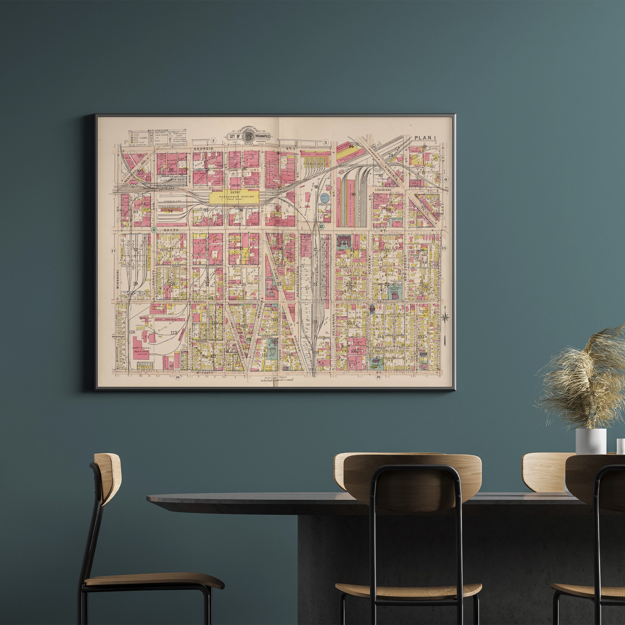 1916 Indianapolis Map Antique Map of Indianapolis Old - Etsy