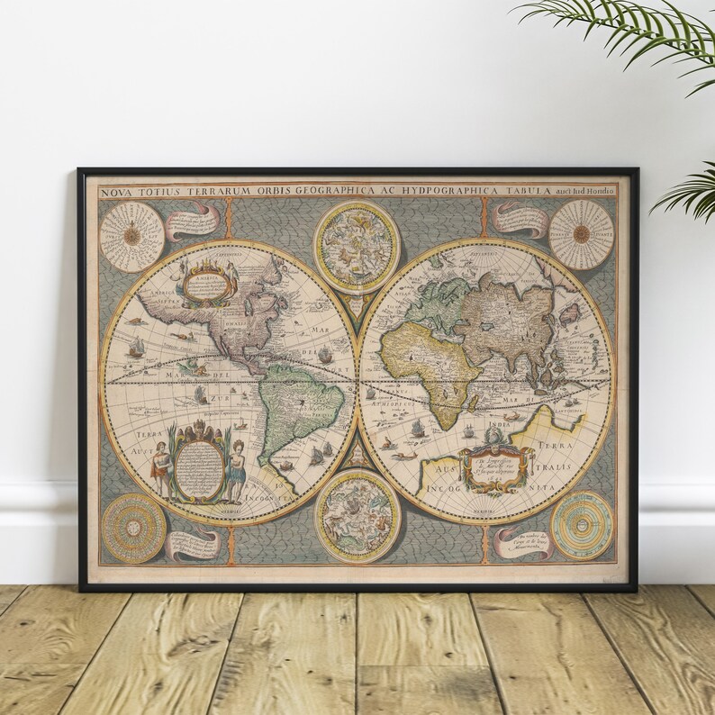 1642 World Map and Hydrographic Map 17th Century Antique Map - Etsy