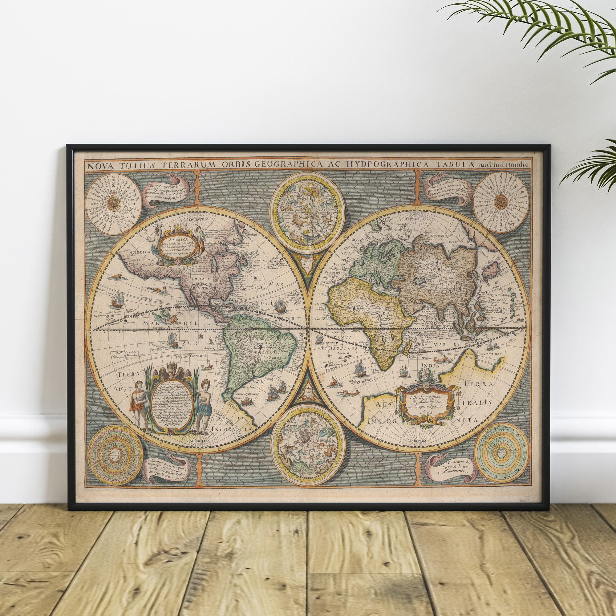 1642 World Map and Hydrographic Map 17th Century Antique Map - Etsy
