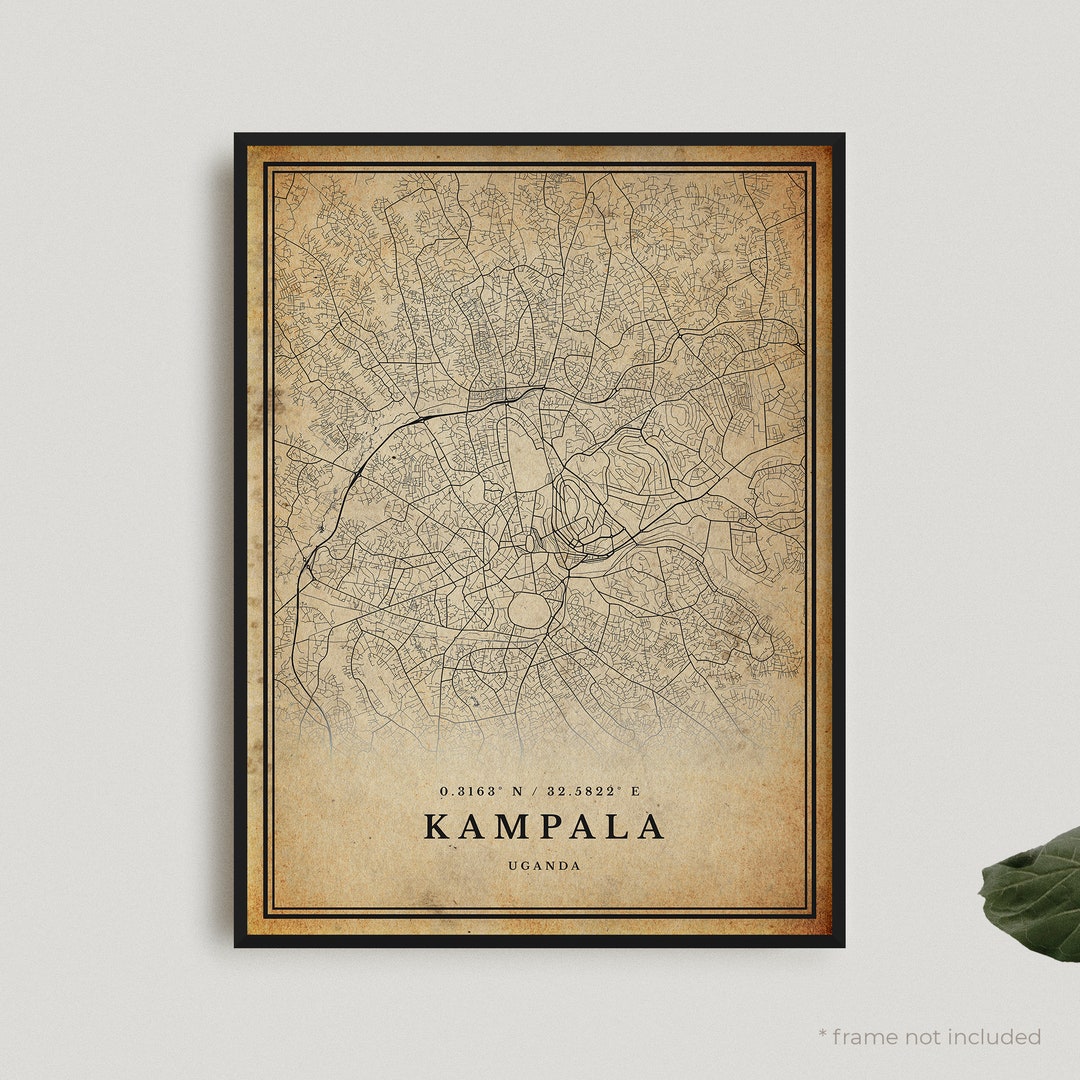 Kampala Vintage Map Print, Kampala Retro Map Poster, Antique Style Map ...