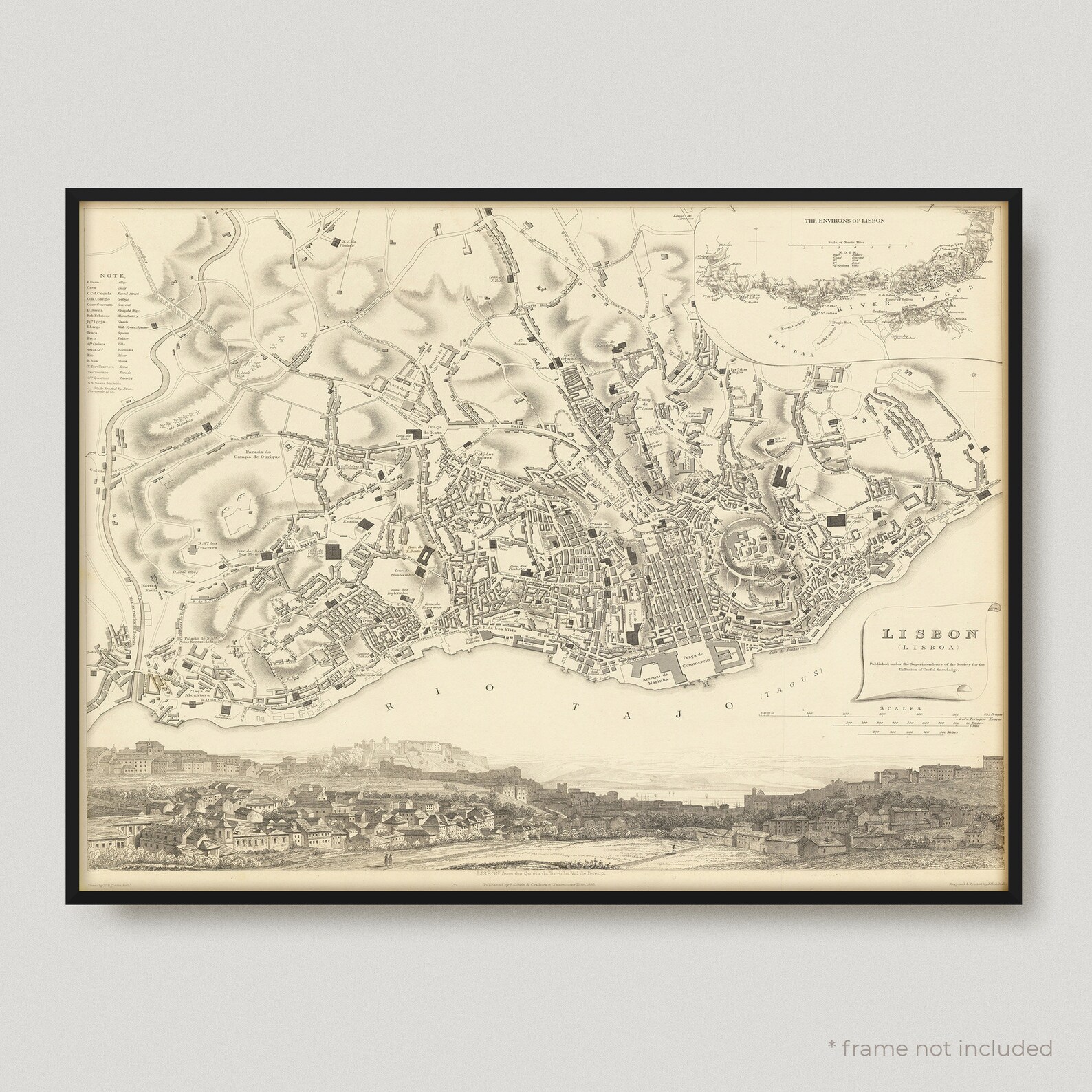 1833 Map of Lisbon Antique Map of Lisbon Old Historical Map | Etsy