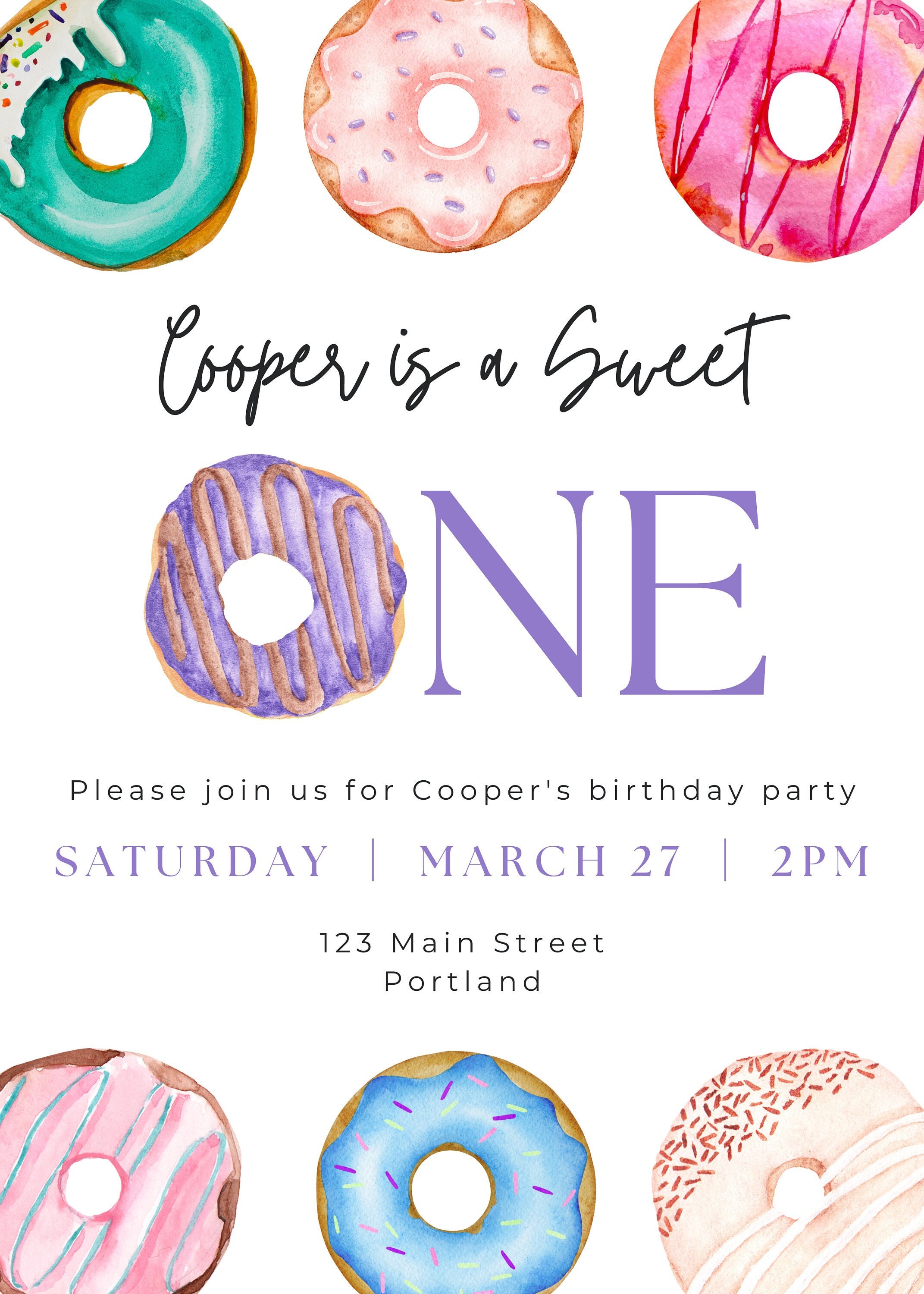 Sweet One Birthday Party Invite • Personalized One Year Old Birthday ...