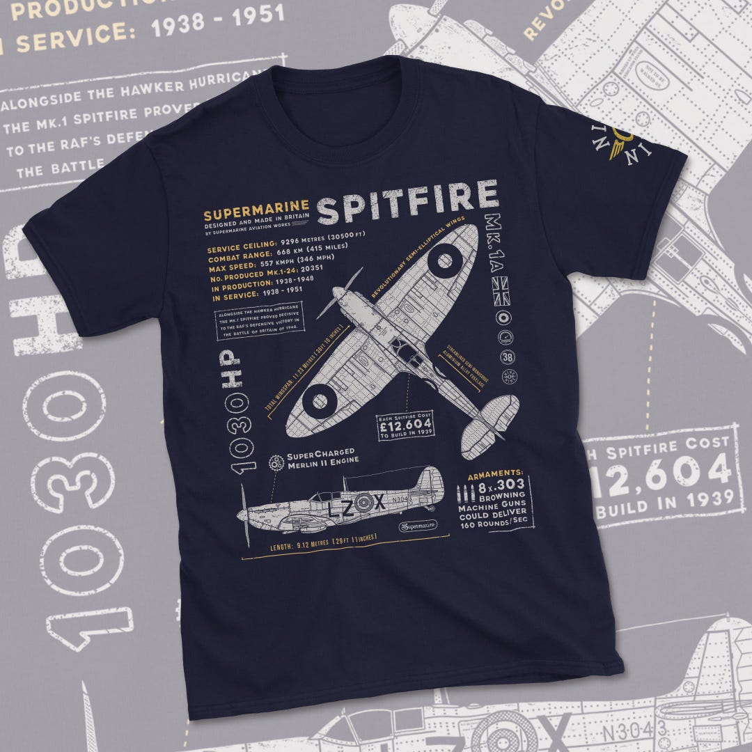 Spitfire Mk.1 Blueprint T-shirt - Etsy