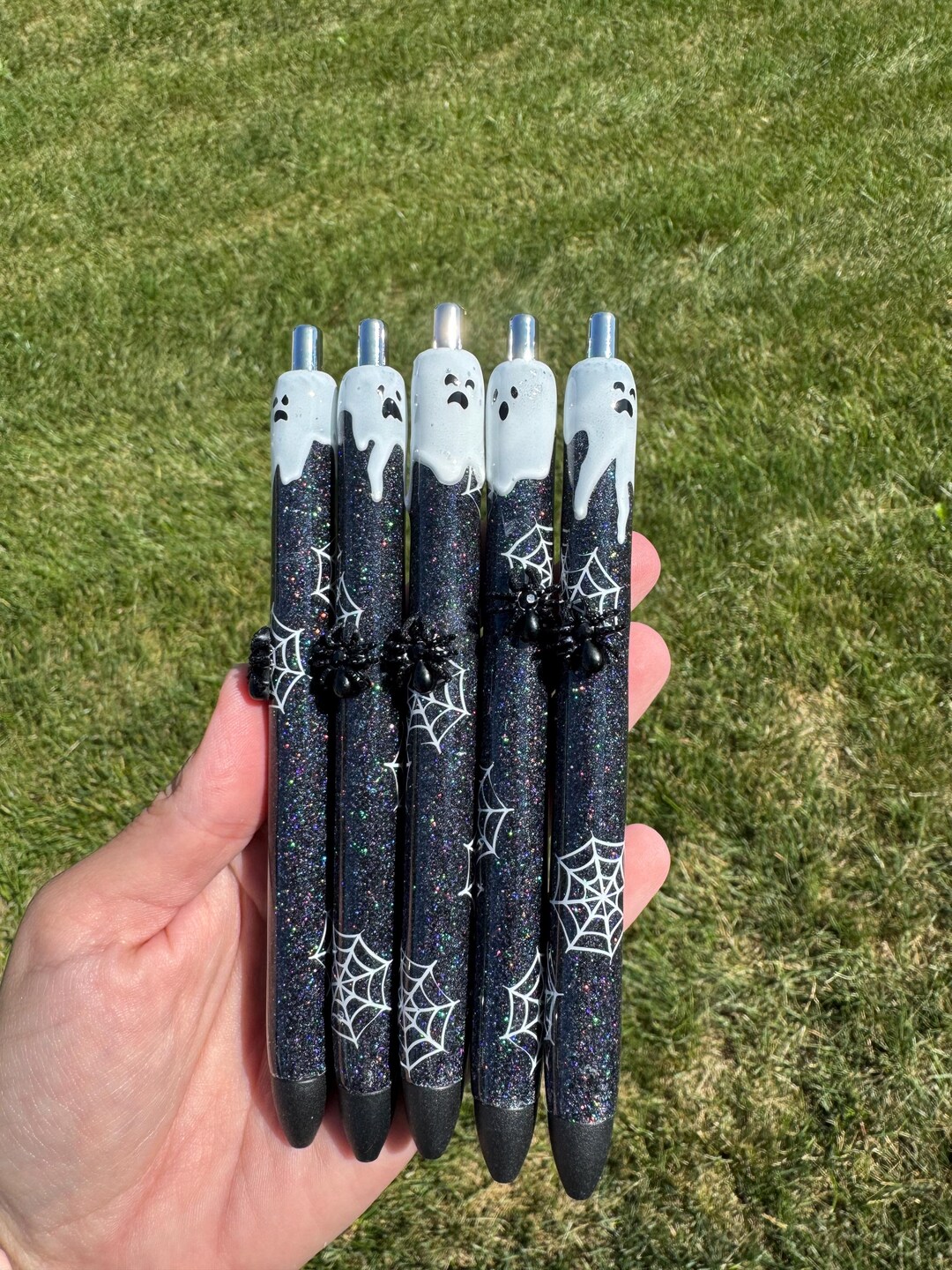 Spooky Ghost Pens With Spider Web Design | Handmade Halloween Glitter ...