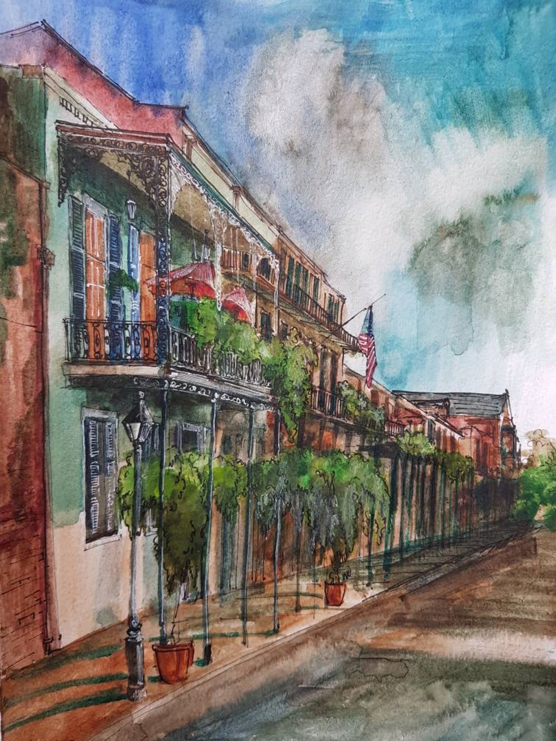 New Orleans French quarter original watercolor framed | Etsy