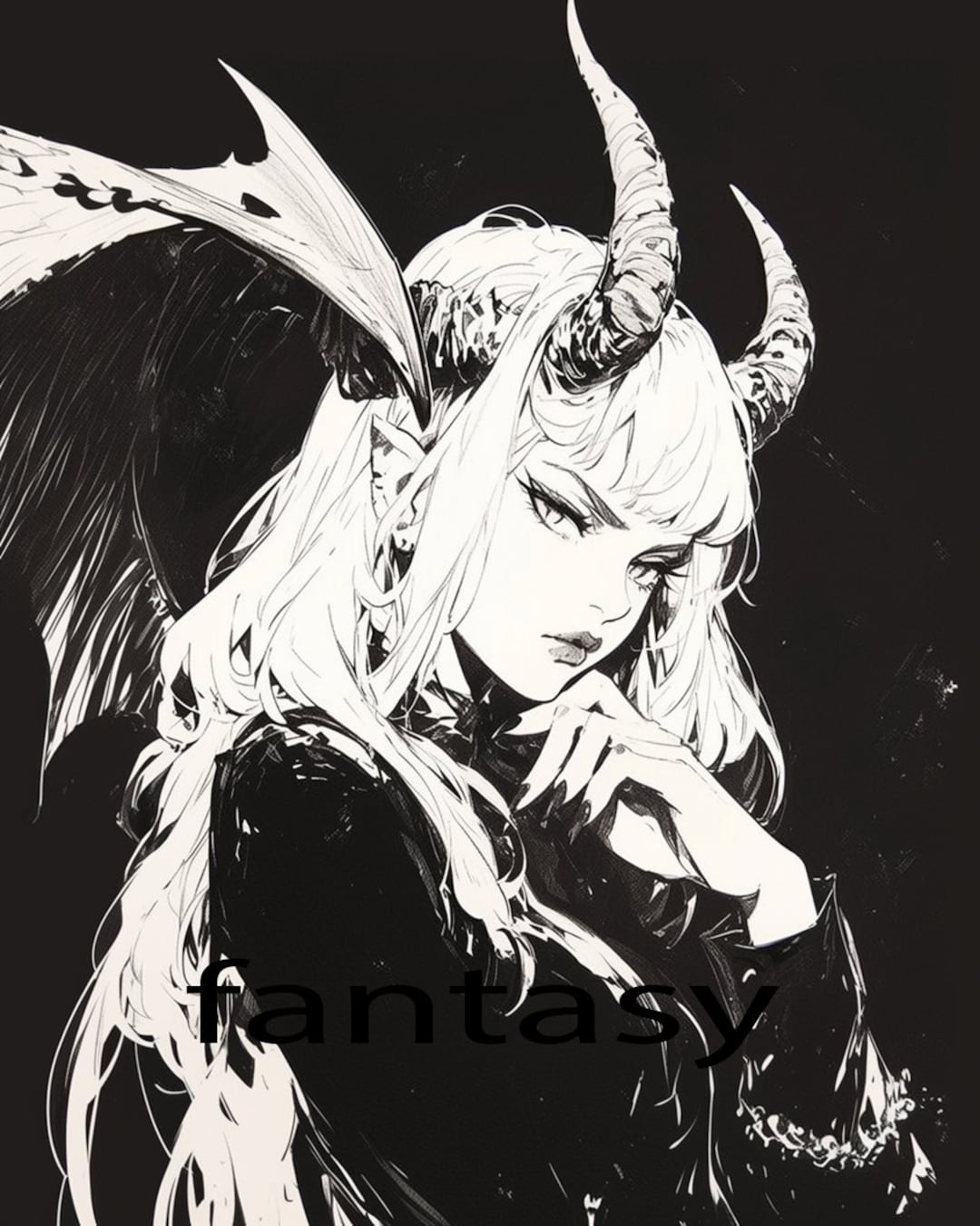 Gothic Fantasy Illustration Queen Portrait Monochrome Art Print Gothic ...