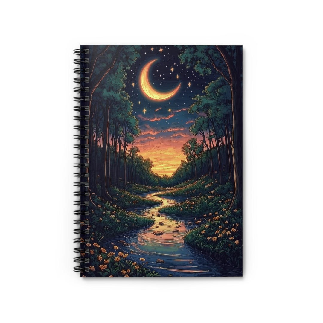 Starry Night Spiral Notebook, Forest Journal, Ruled Line Planner, Night ...