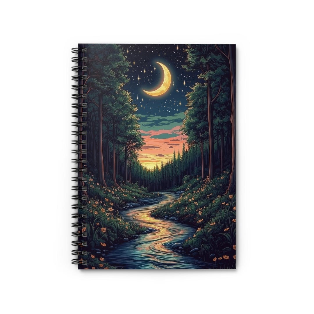 Starry Night Spiral Notebook, Forest Journal, Ruled Line Planner, Night ...