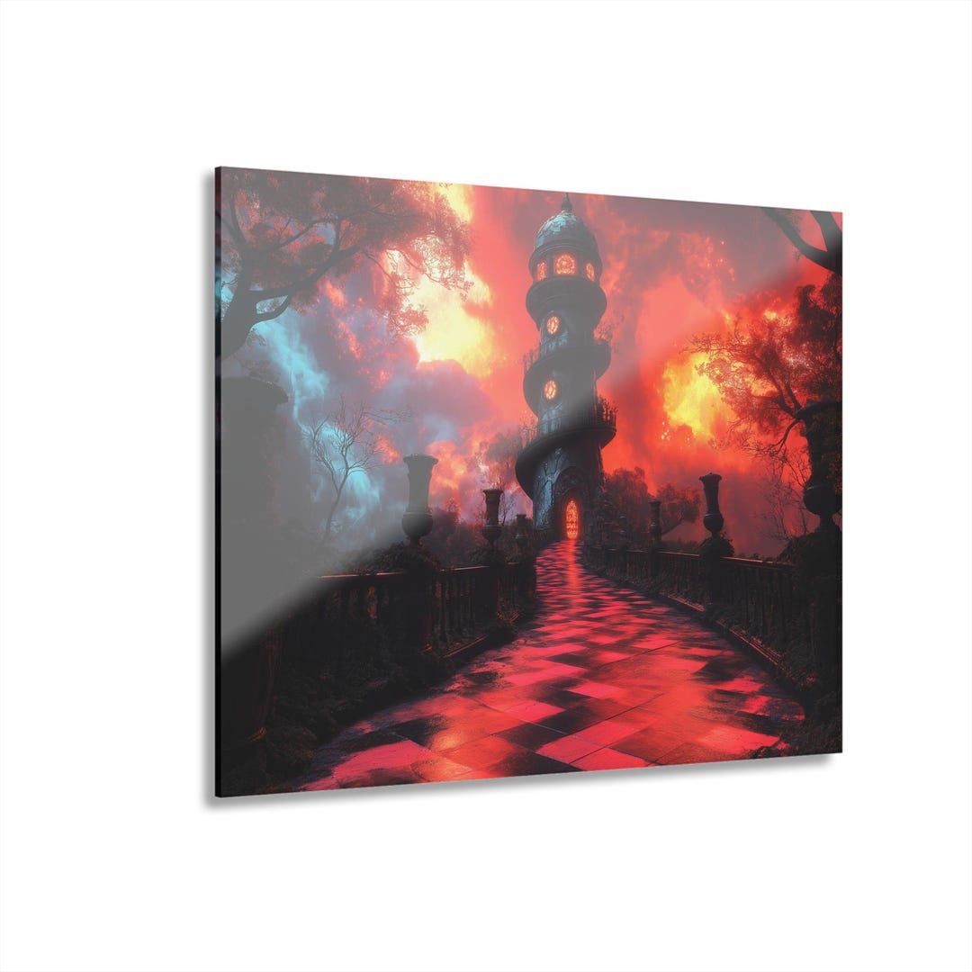 Acrylic Prints, Surreal Fantasy Landscape With Checkerboard Pathway and ...