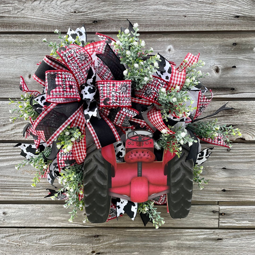 Farmhouse Deco Mesh Wreath With Bow and Sign for Front Door, Whimsical ...