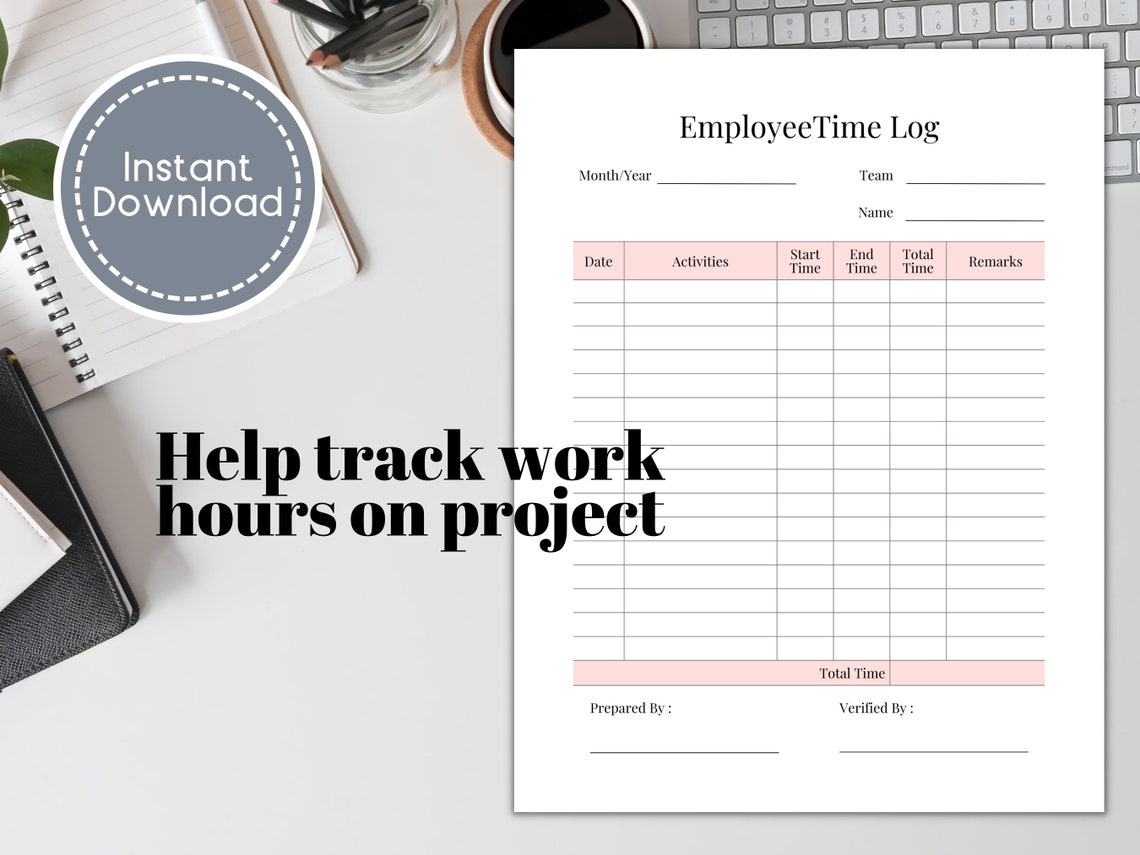 Employee Time Log Sheet Simple Timer Tracker Minimalist - Etsy
