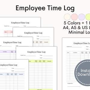 Employee Time Log Sheet Simple Timer Tracker Minimalist - Etsy