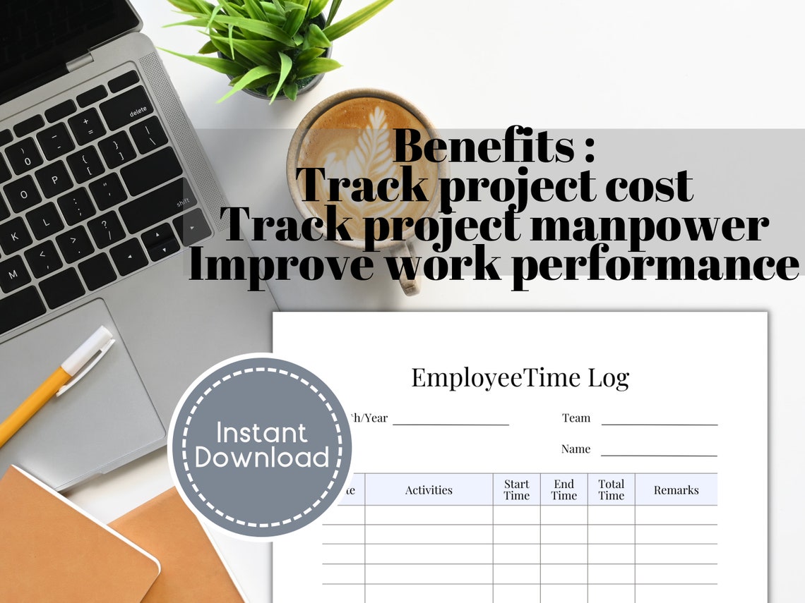 Employee Time Log Sheet Simple Timer Tracker Minimalist - Etsy
