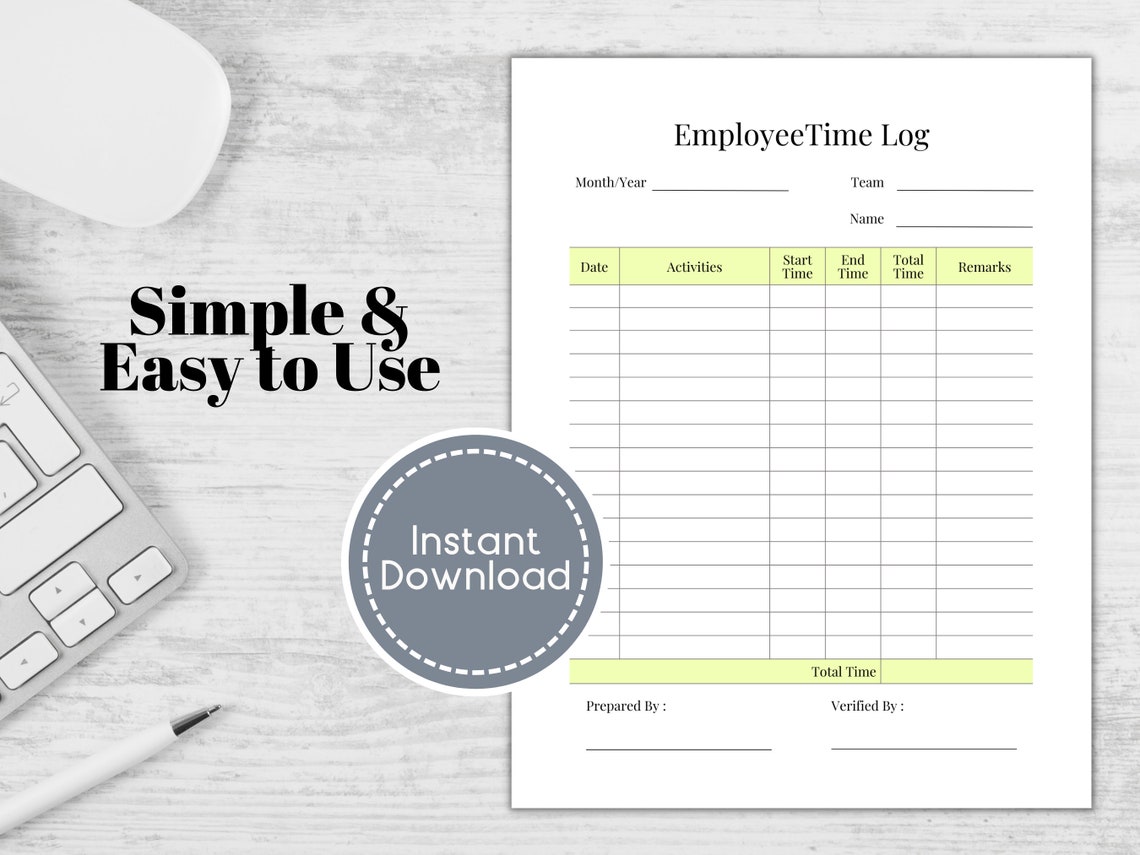 Employee Time Log Sheet Simple Timer Tracker Minimalist - Etsy