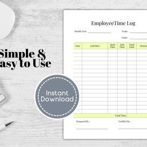 Employee Time Log Sheet Simple Timer Tracker Minimalist - Etsy