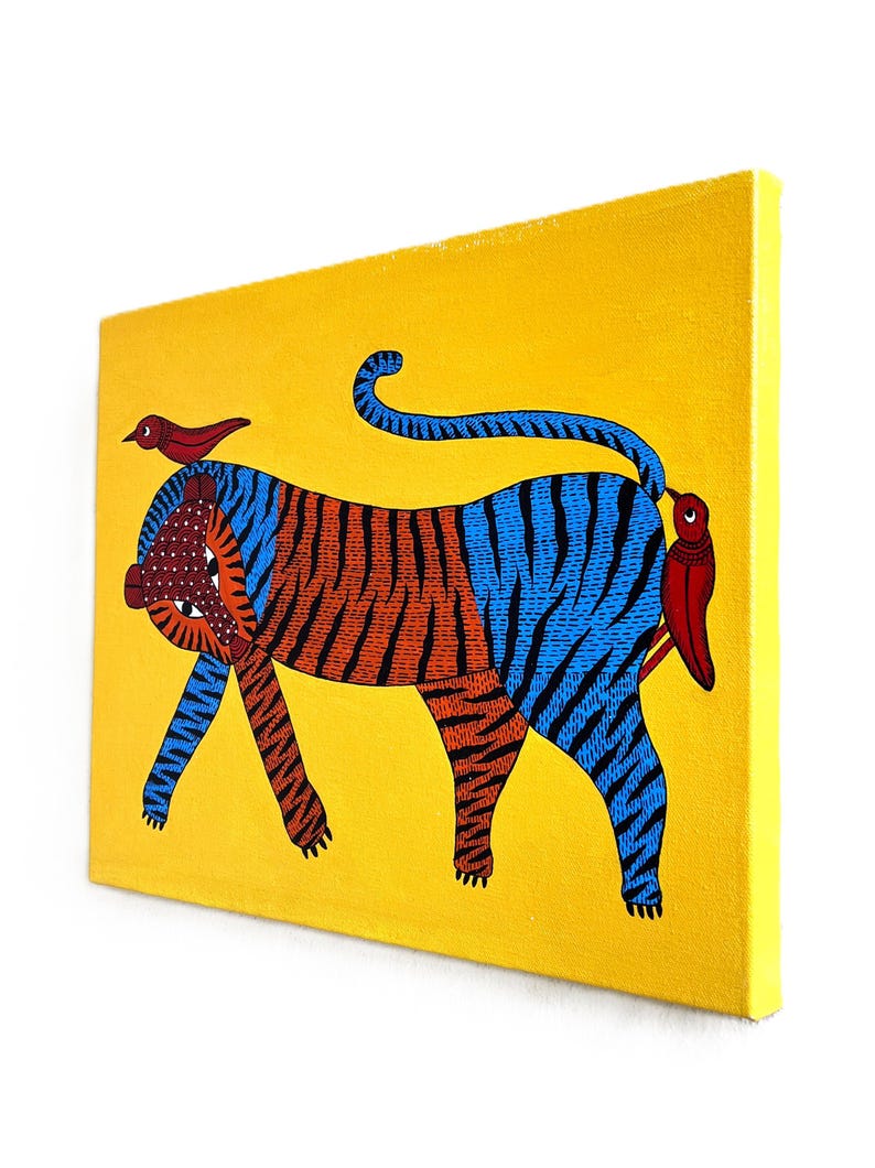 Gond Art Tiger Painting – Tribal Folk Art From India | Handmade Acrylic ...