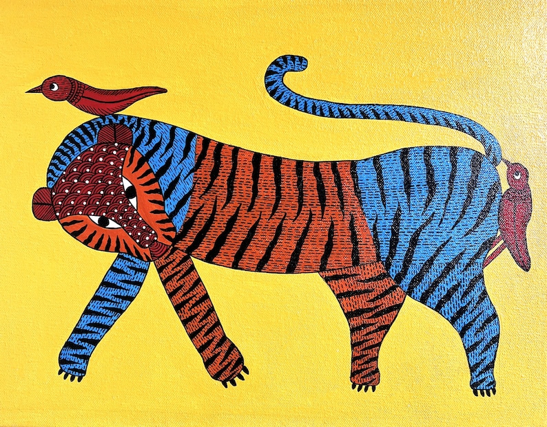 Gond Art Tiger Painting – Tribal Folk Art From India | Handmade Acrylic ...