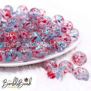 16mm Blue and Red Splatter Bubblegum Bead, Acrylic Gumball Beads in ...