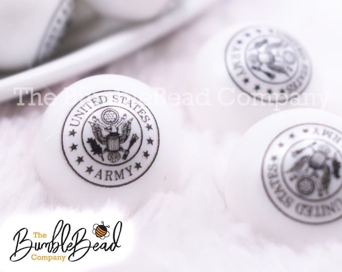 20mm Army Seal Print on White Bubblegum Beads, 20mm Chunky Acrylic ...