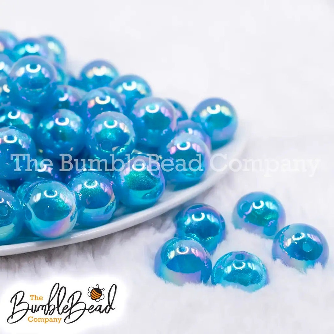 16mm Blue Opalescence Chunky Acrylic Bubblegum Bead, Resin Beads in ...