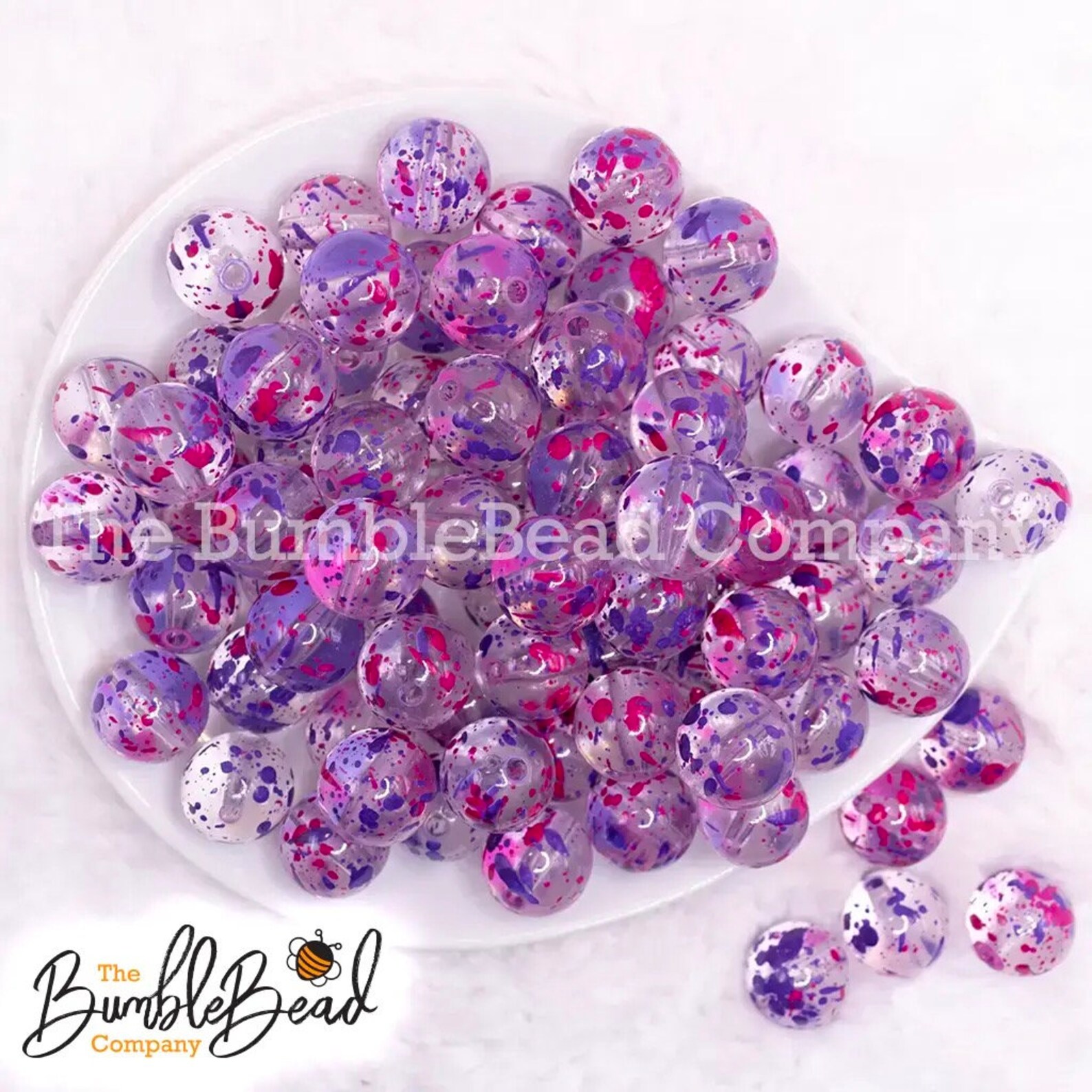 16mm Purple and Hot Pink Splatter Bubblegum Bead, Acrylic Gumball Beads ...