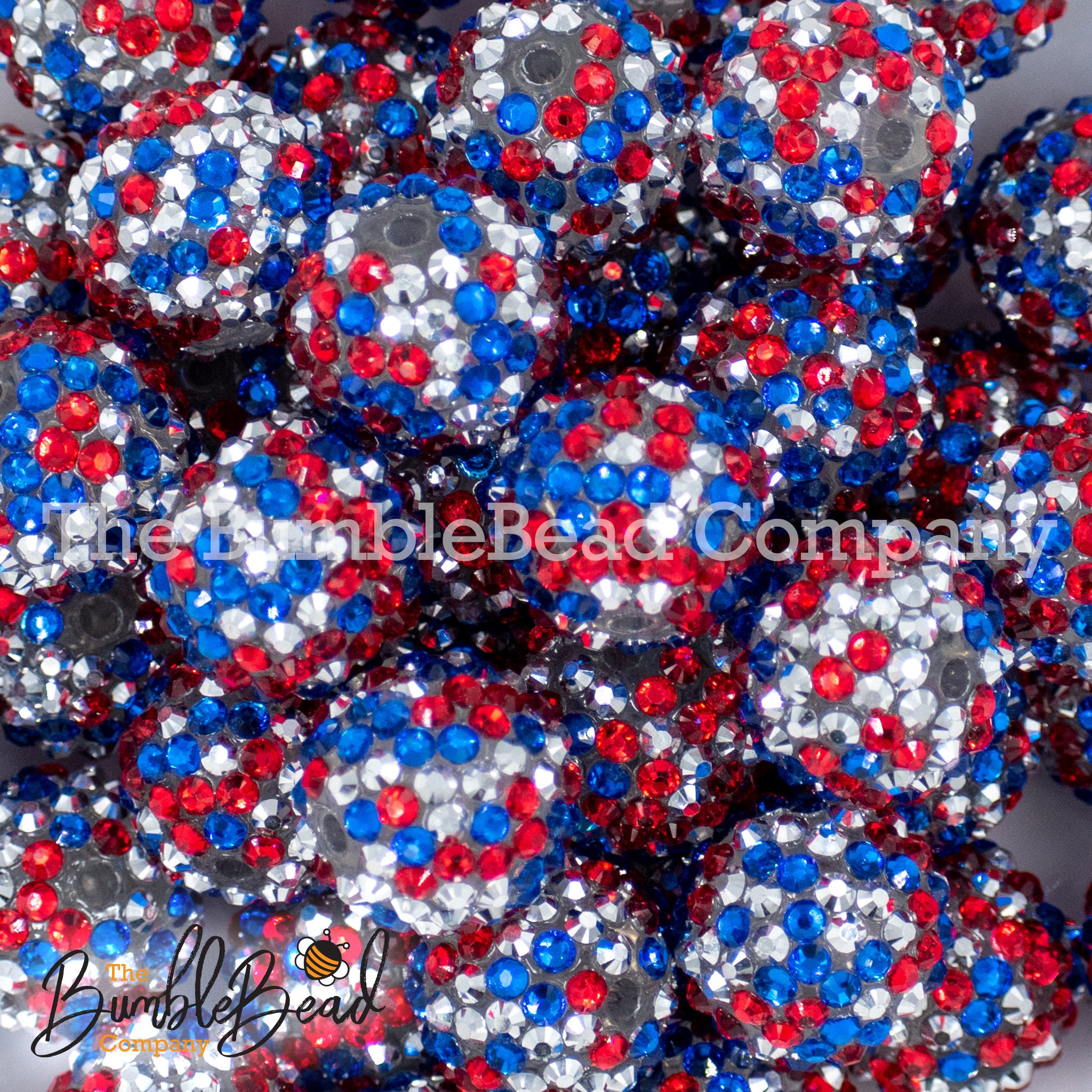 20mm Red White & Blue Confetti Rhinestone AB Bubblegum Beads - Etsy