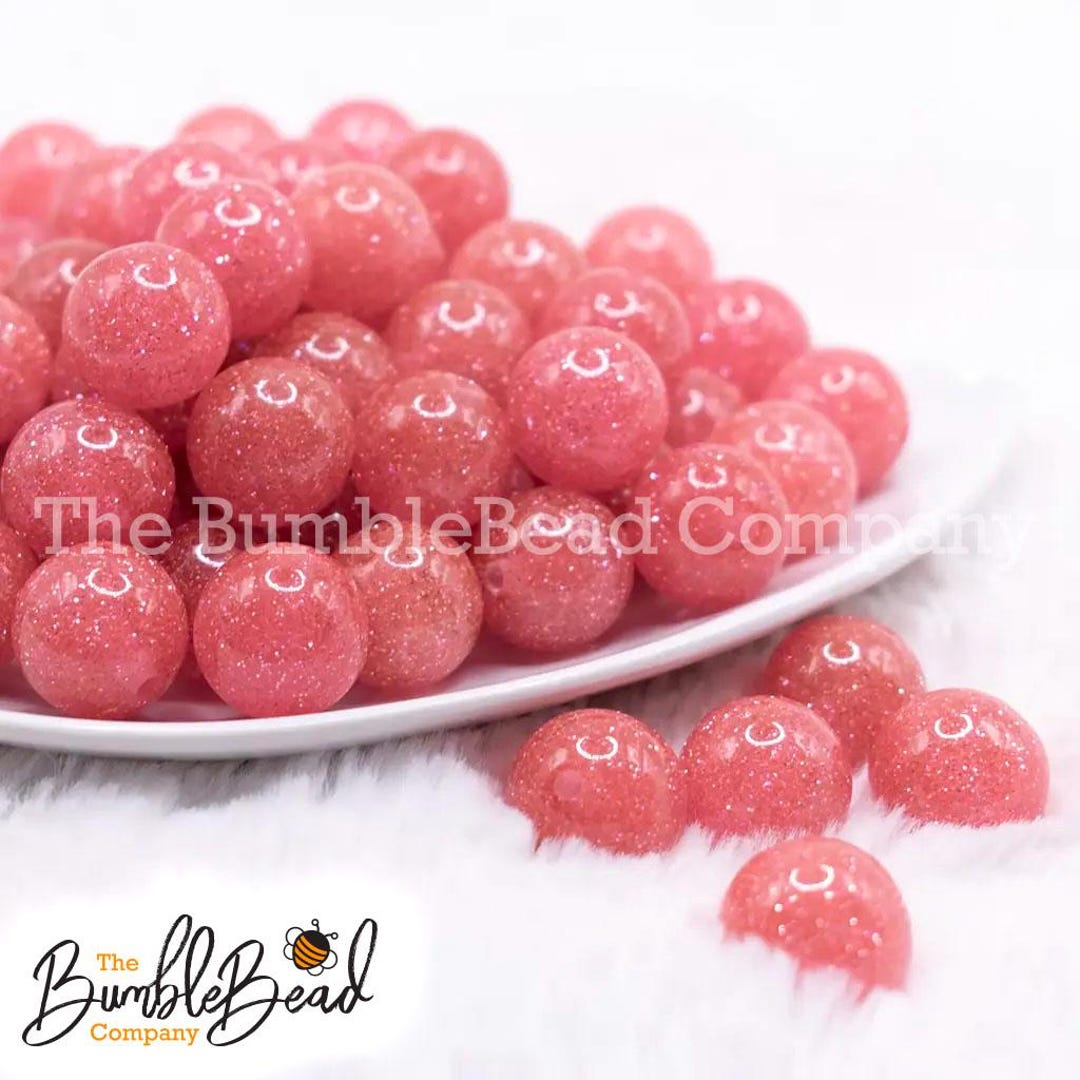 16mm Coral Pink Glitter Chunky Acrylic Bubblegum Bead, Resin Beads in ...