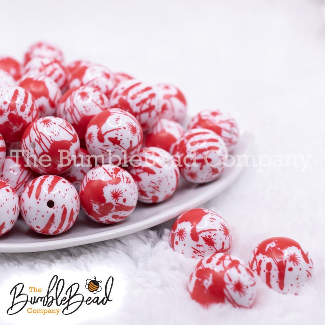 20mm Bloody Handprint on White Bubblegum Beads, 20mm Chunky Acrylic ...
