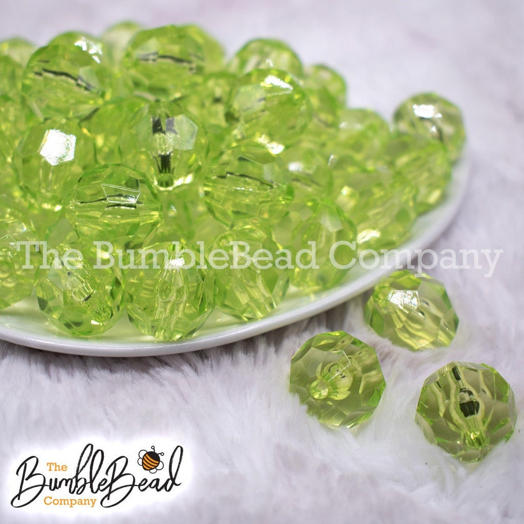 20mm Lime Green Transparent Faceted Chunky Bubblegum Beads, Acrylic ...
