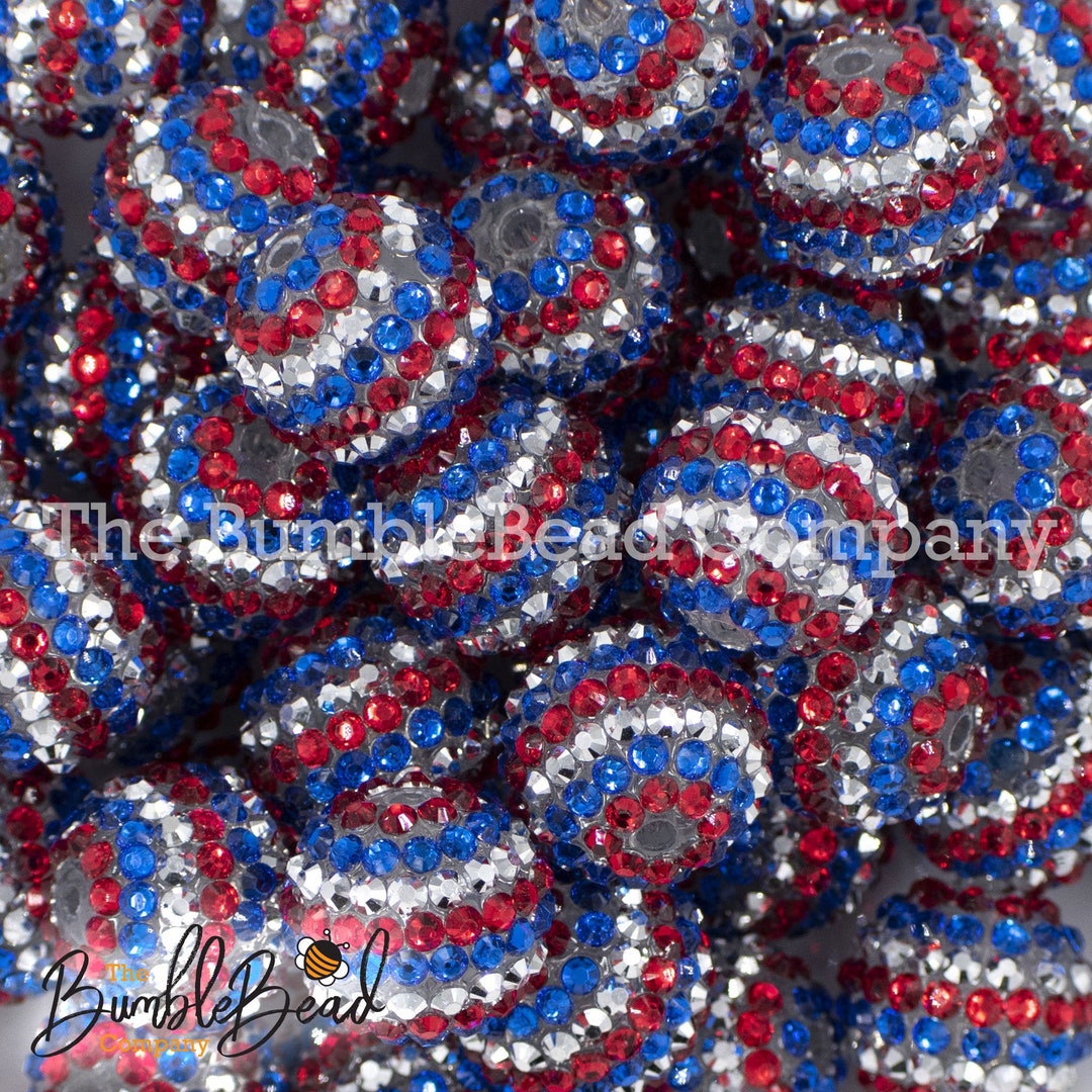 20MM Red, White & Blue Striped Rhinestone Bubblegum Bead, Resin Beads ...