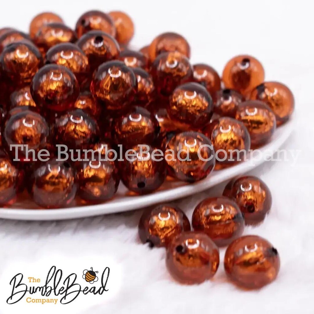 16mm Brown Foil Bubblegum Bead, 16mm Beads, Chunky Acrylic 16mm Beads ...