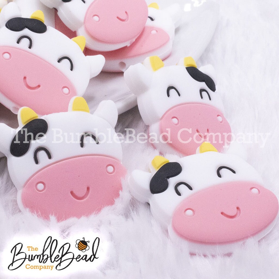 Cow With Pink Nose Silicone Focal Bead Accessory - 29mm X 28mm ...